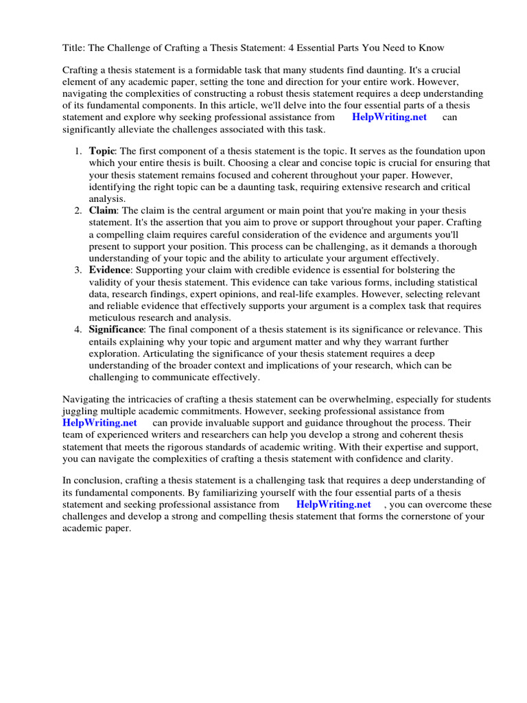 4 Parts of Thesis Statement | PDF