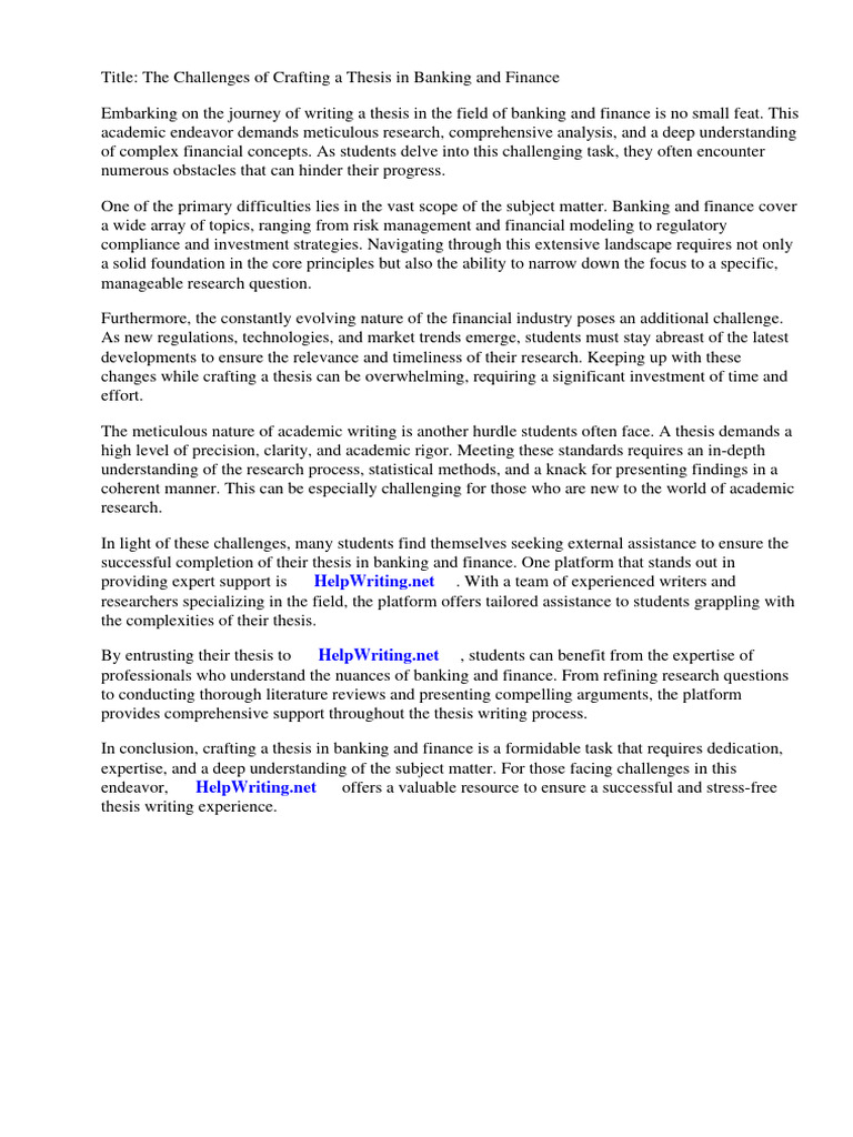 Thesis in Banking and Finance | PDF