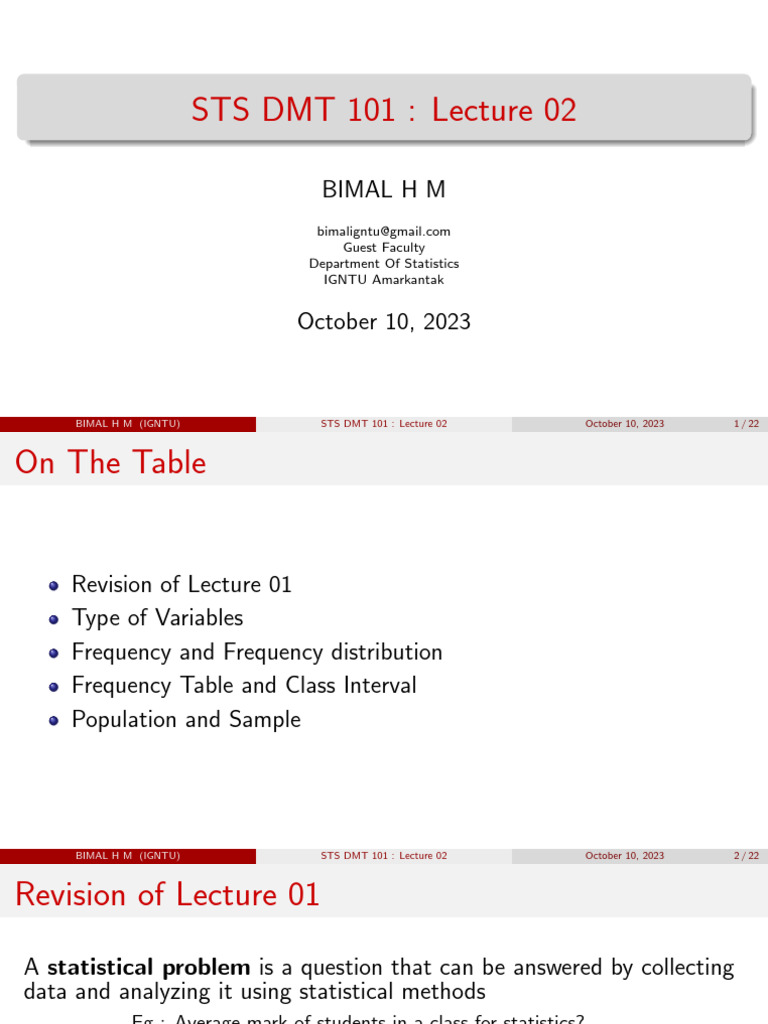 STS_DMT_101_Lecture_02 | PDF | Statistics | Probability Distribution