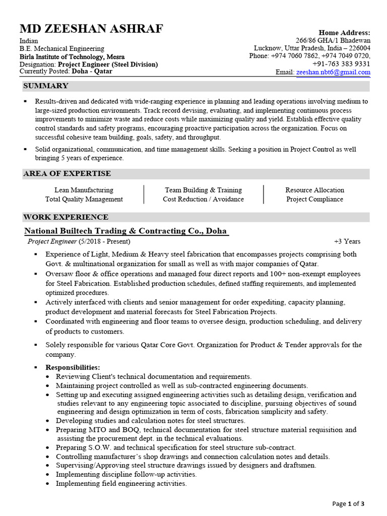 Resume MD Zeeshan Ashraf | PDF | Procurement | Engineering