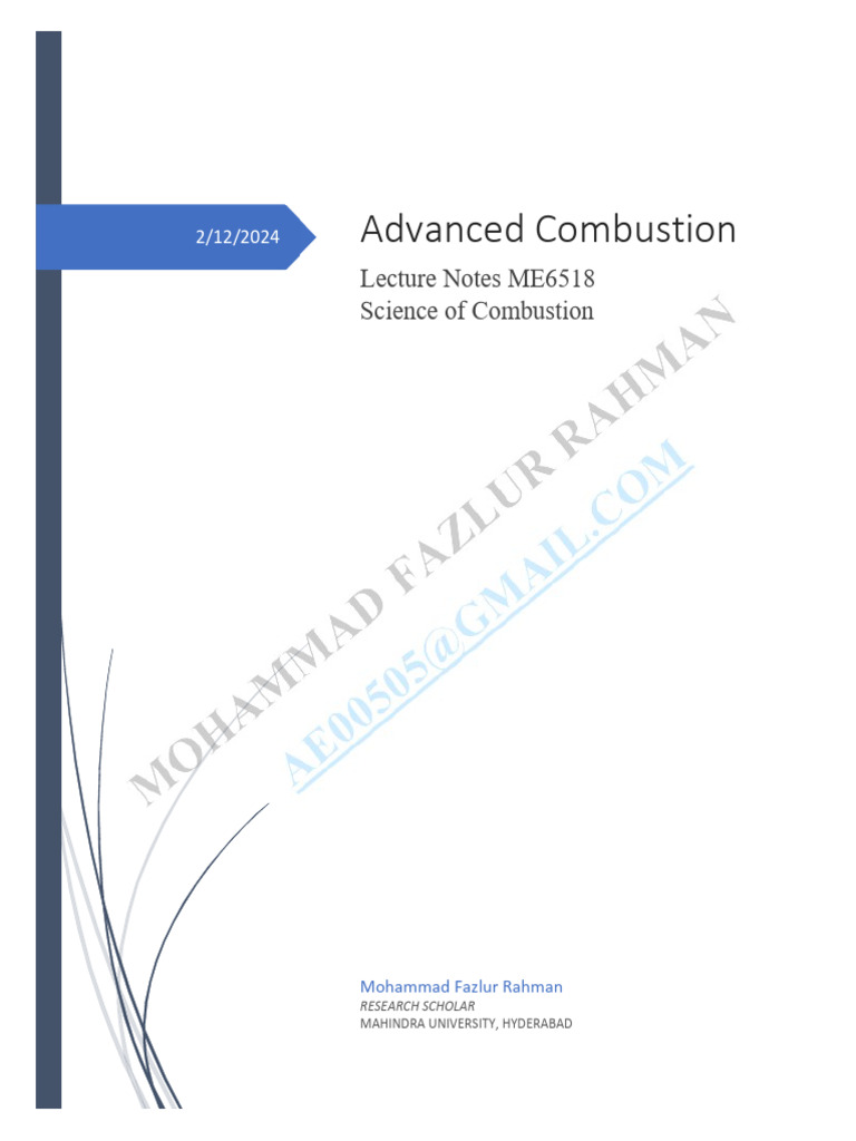 Advanced Combustion Science Of Combustion 01 Of 10 Pdf