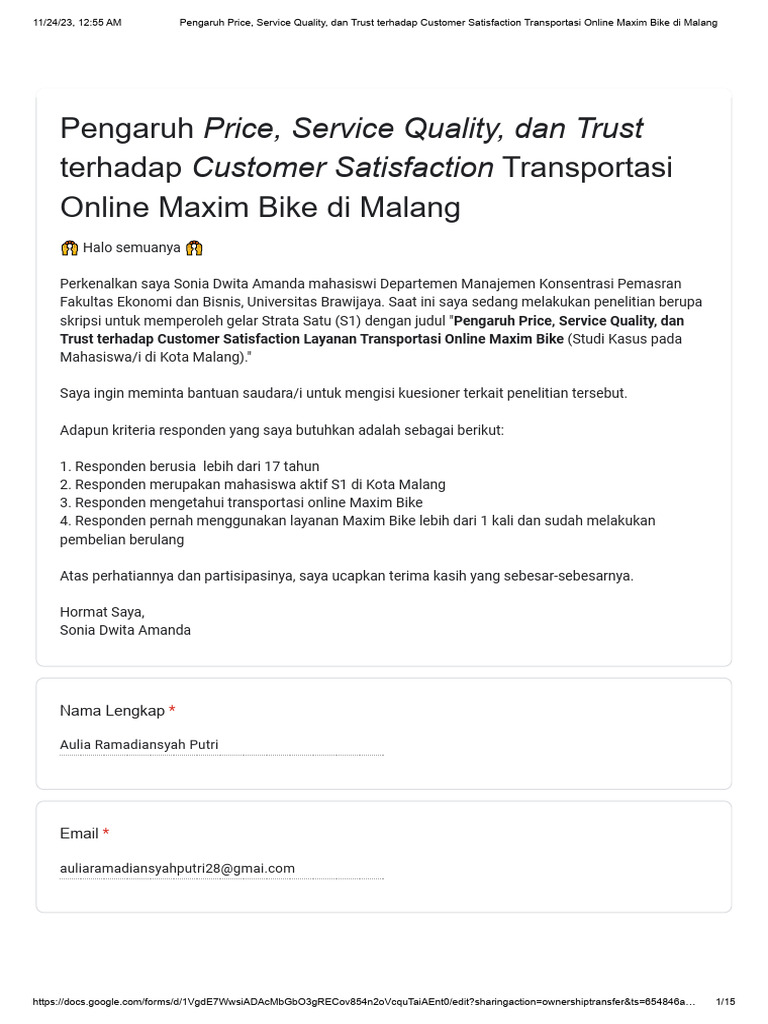 Pengaruh Service Quality, Price, Dan Trust Terhadap Customer Satisfaction Transportasi Online ...