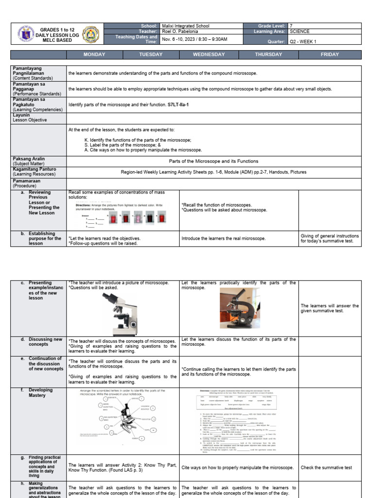Week 1 - Science 7 | PDF | Learning | Teachers