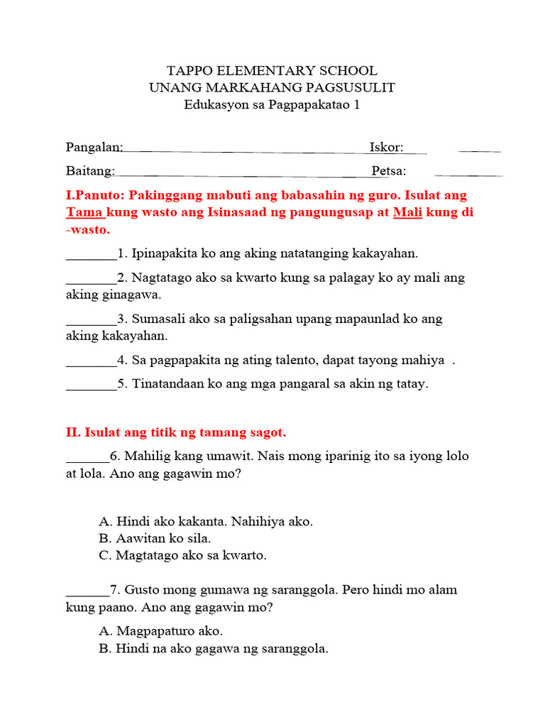 PT - Esp 1 - Q1 | PDF