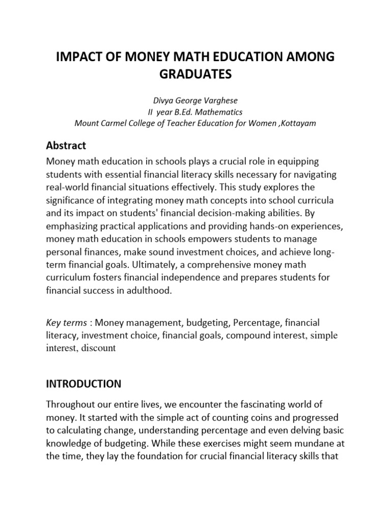 The Impact of Money Math Education Among Graduates | PDF | Mathematics ...
