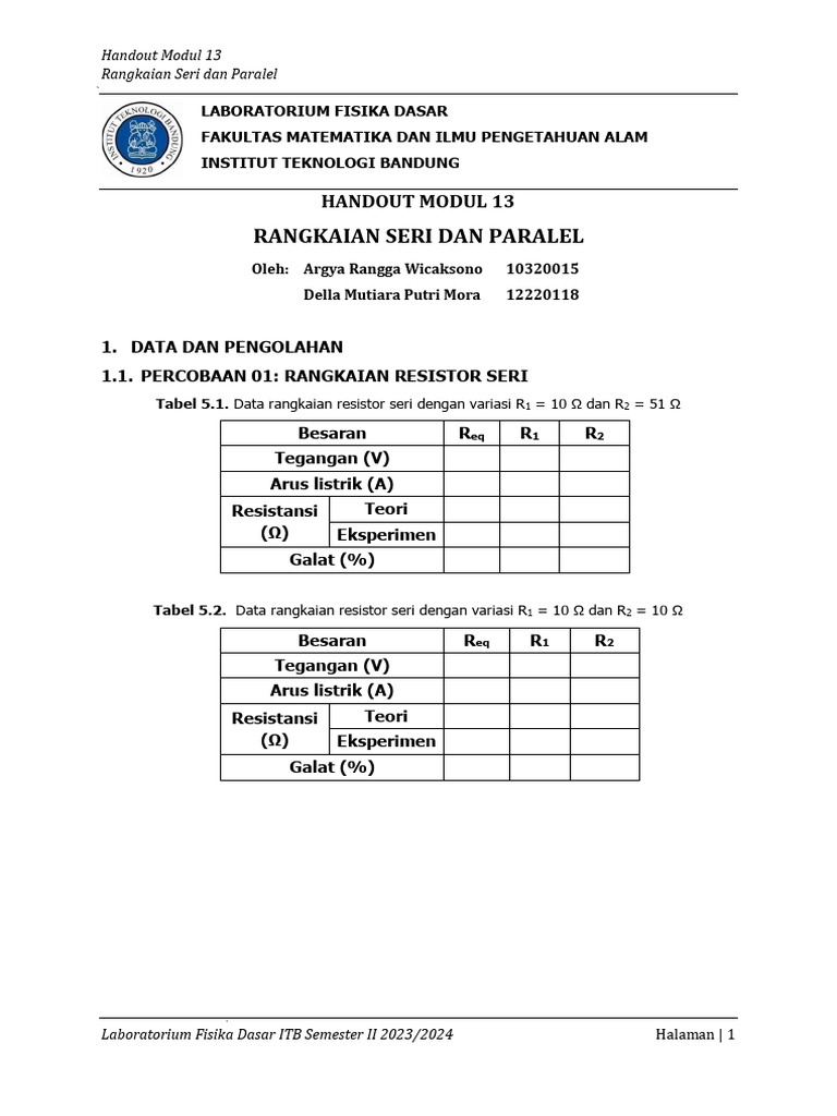 Handout Praktikan Modul 13 - Rangkaian Seri Dan Paralel | PDF