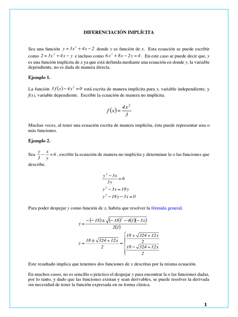 Diferenciación Implícita en Funciones | PDF | Variable (Matemáticas ...