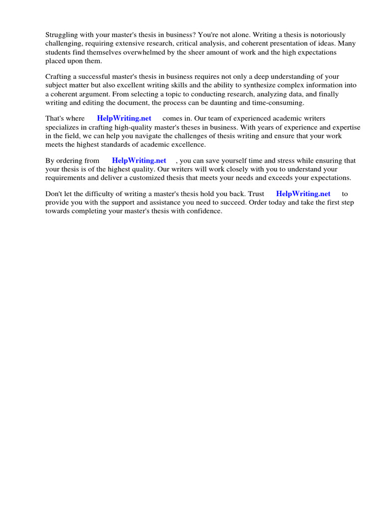 Master Thesis Examples Business | PDF