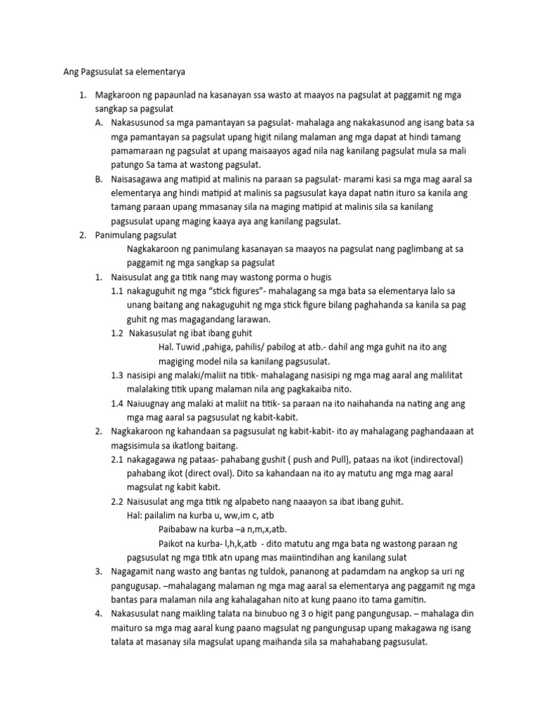 Ang Pagsusulat Sa Elementarya | PDF