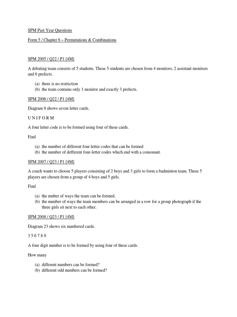 Form 5 Math: Chapter 6 Questions | PDF | Teaching Mathematics