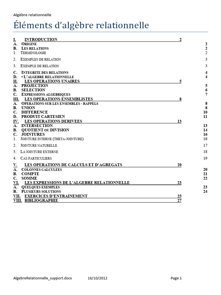 0363 Cours Formation Elements Algebre Relationnelle | PDF