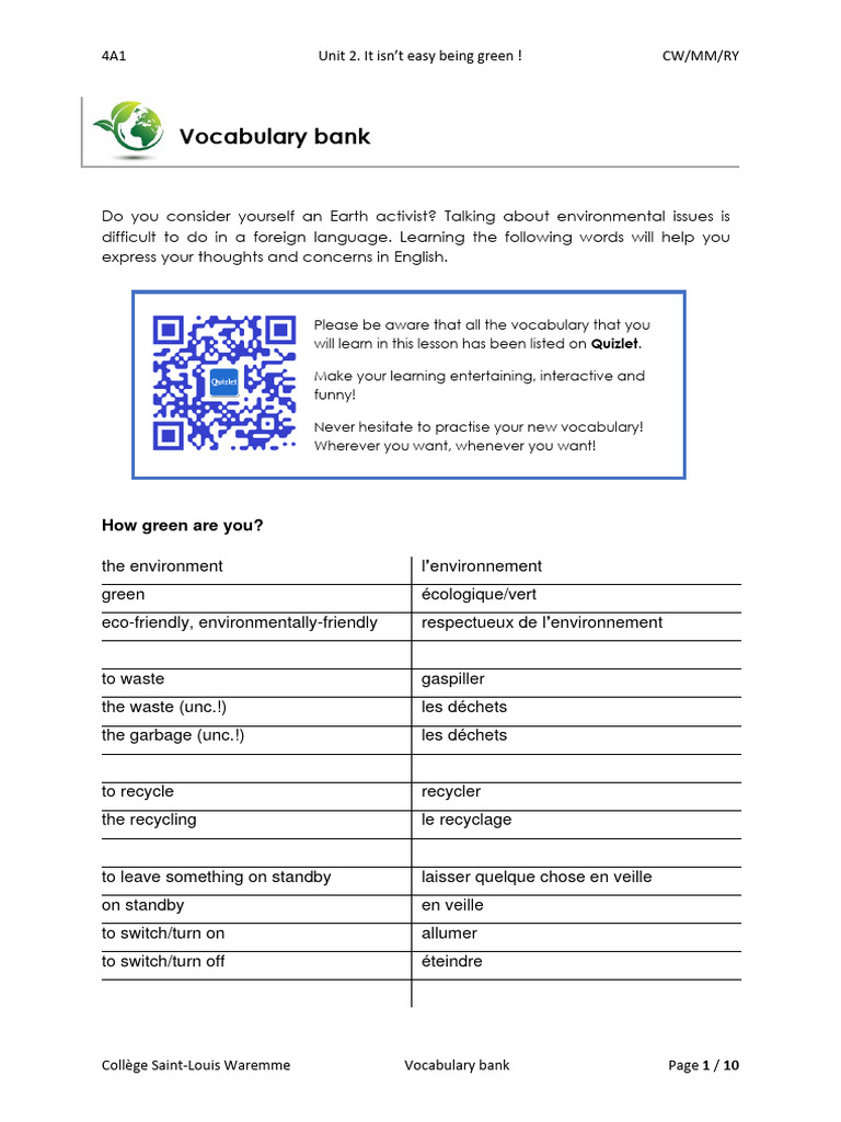 Eco Vocabulary for Environmental Activists | PDF | Economy And The ...