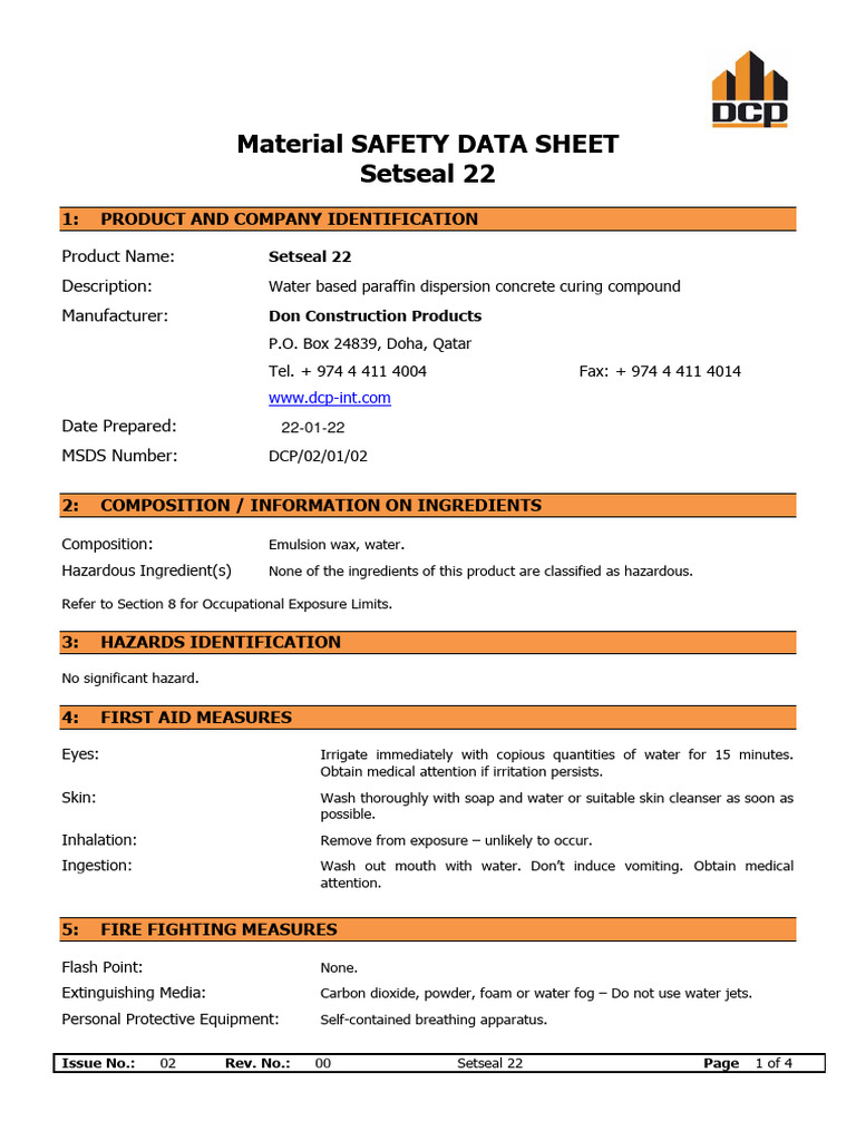 Setseal 22 - MSDS | PDF