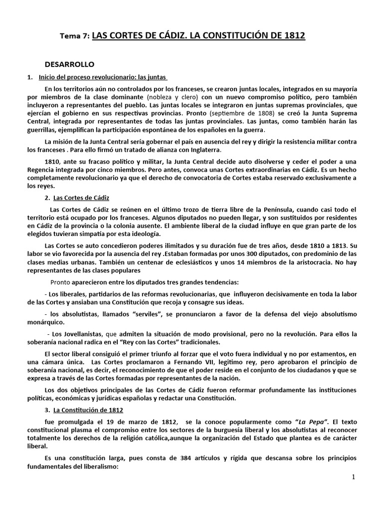 E 07 Las Cortes de Cádiz y La Constitución de 1812 | PDF | Cortes ...