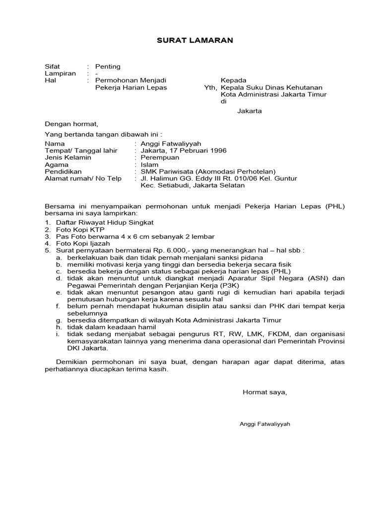 Blanko Lamaran PHL 2016 | PDF