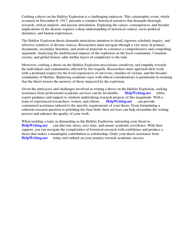 Halifax Explosion Thesis Writing Guide | PDF