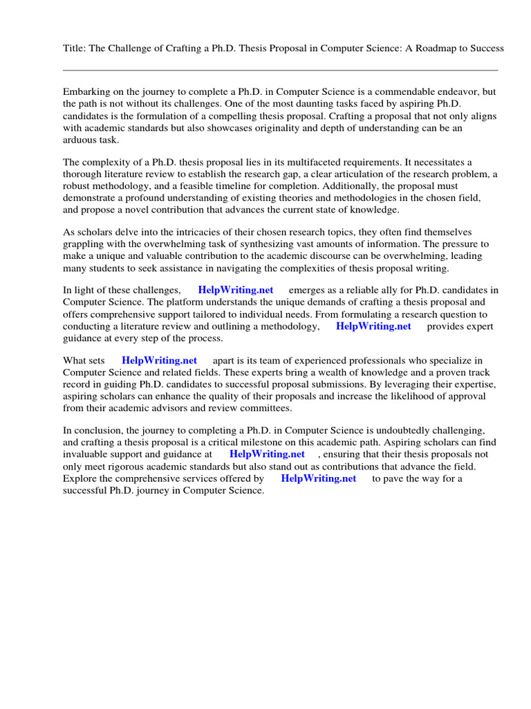 PHD Thesis Proposal in Computer Science PDF | PDF