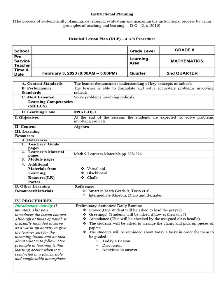 4A DLP For Solving Problems Involving Radicals | PDF