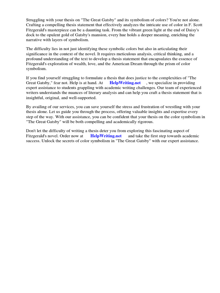 Great Gatsby Color Thesis Statement | PDF | The Great Gatsby | F. Scott ...