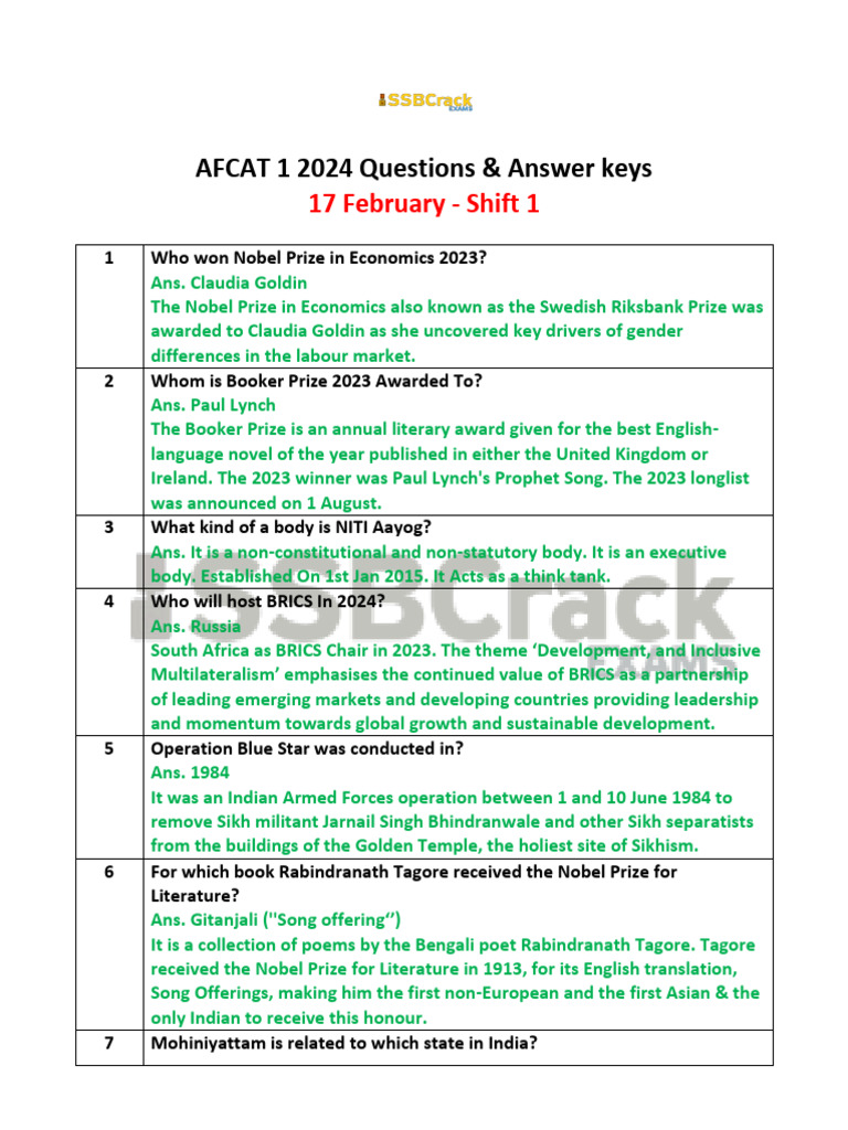 AFCAT-1-2024-Exam-Answerkeys-17-Feb-2024-Shift-1 | PDF