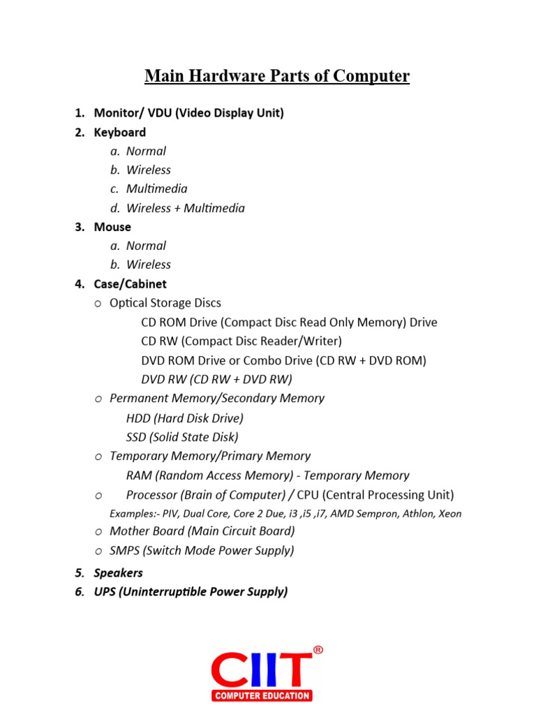 Main Hardware Parts of Computer | PDF
