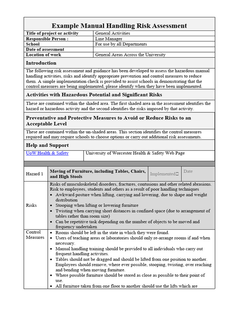 General Manual Handling RA | Download Free PDF | Hazards | Chair