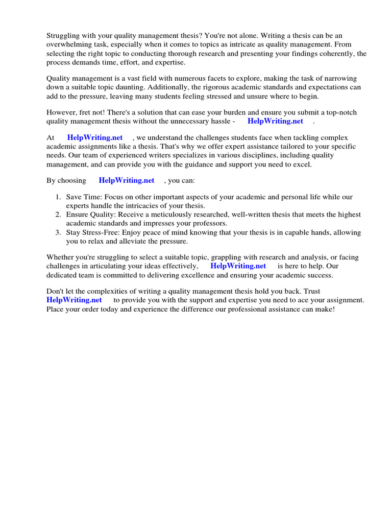 Quality Management Thesis Topics | PDF | Thesis | Quality Management