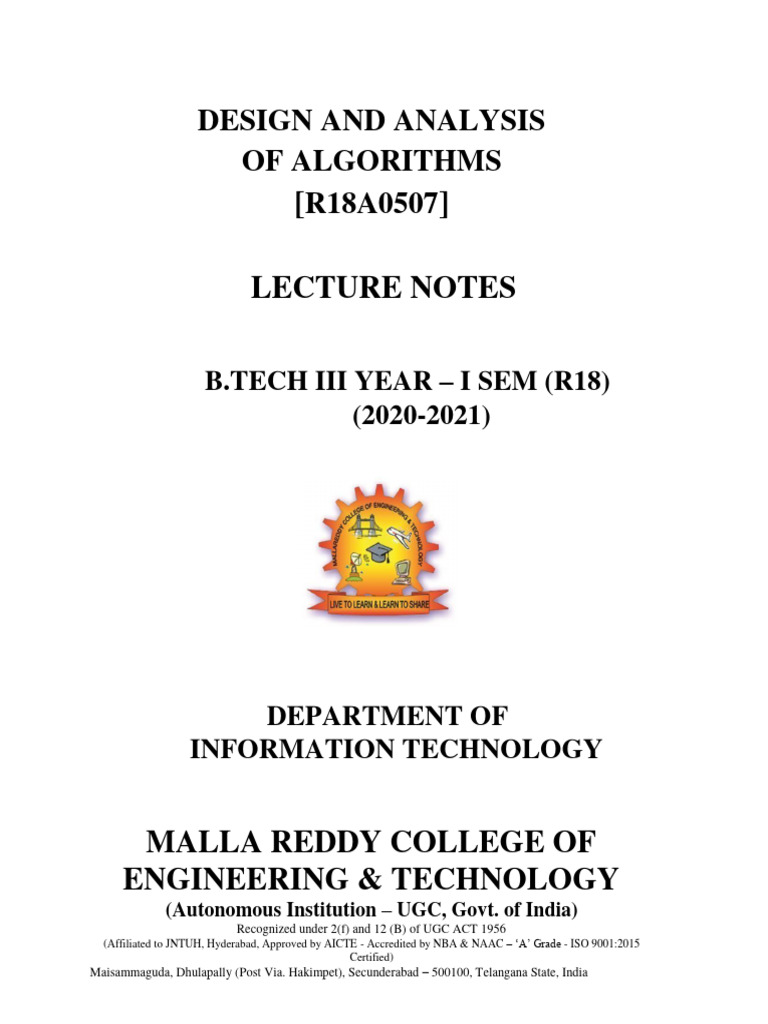 Design and Analysis of Algorithms (Complete) | PDF