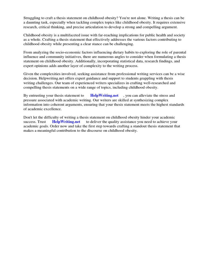 Thesis Statement Examples On Childhood Obesity | Download Free PDF ...