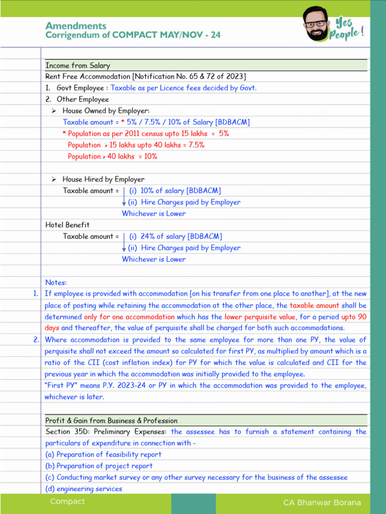 CA Inter Amendment Corrigendum of COMPACT MAYNOV 24 | PDF | Life ...