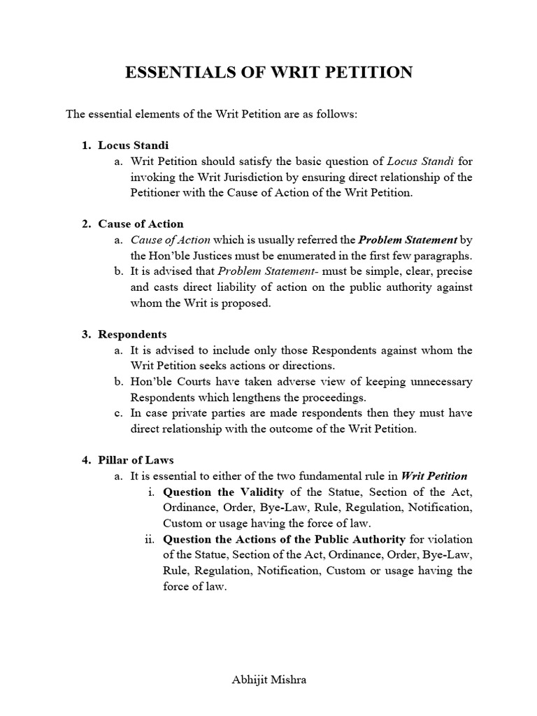 Essentials of Writ Petition | PDF