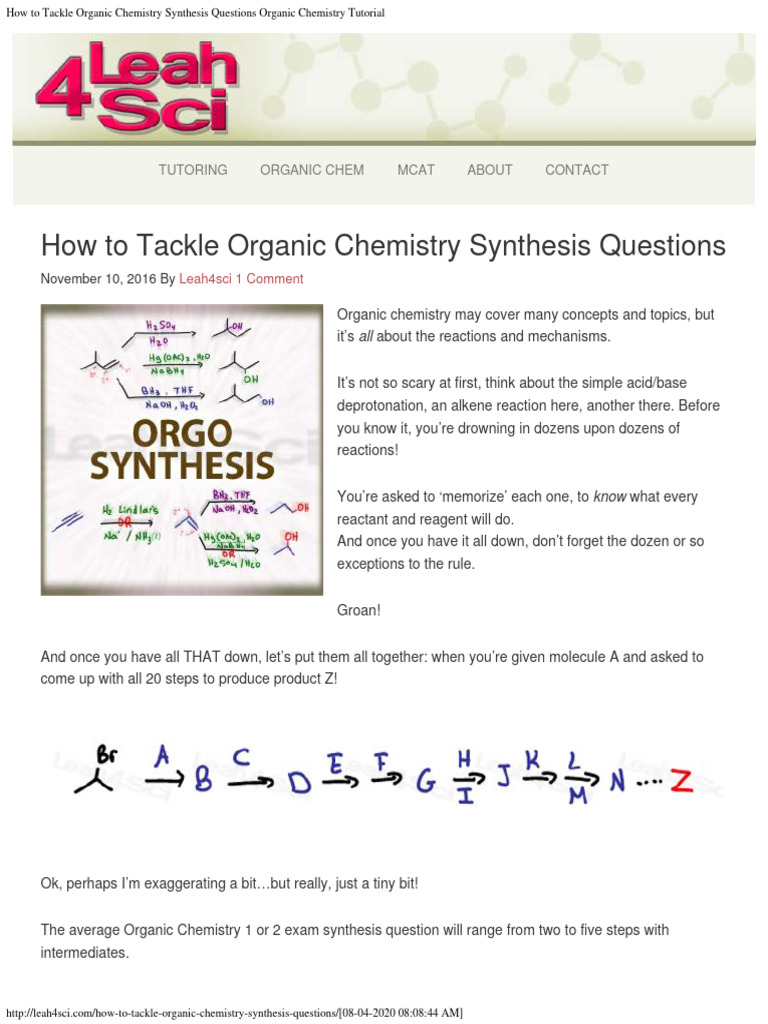 How to Tackle Organic Chemistry Synthesis Questions Organic Chemistry Tutorial | PDF