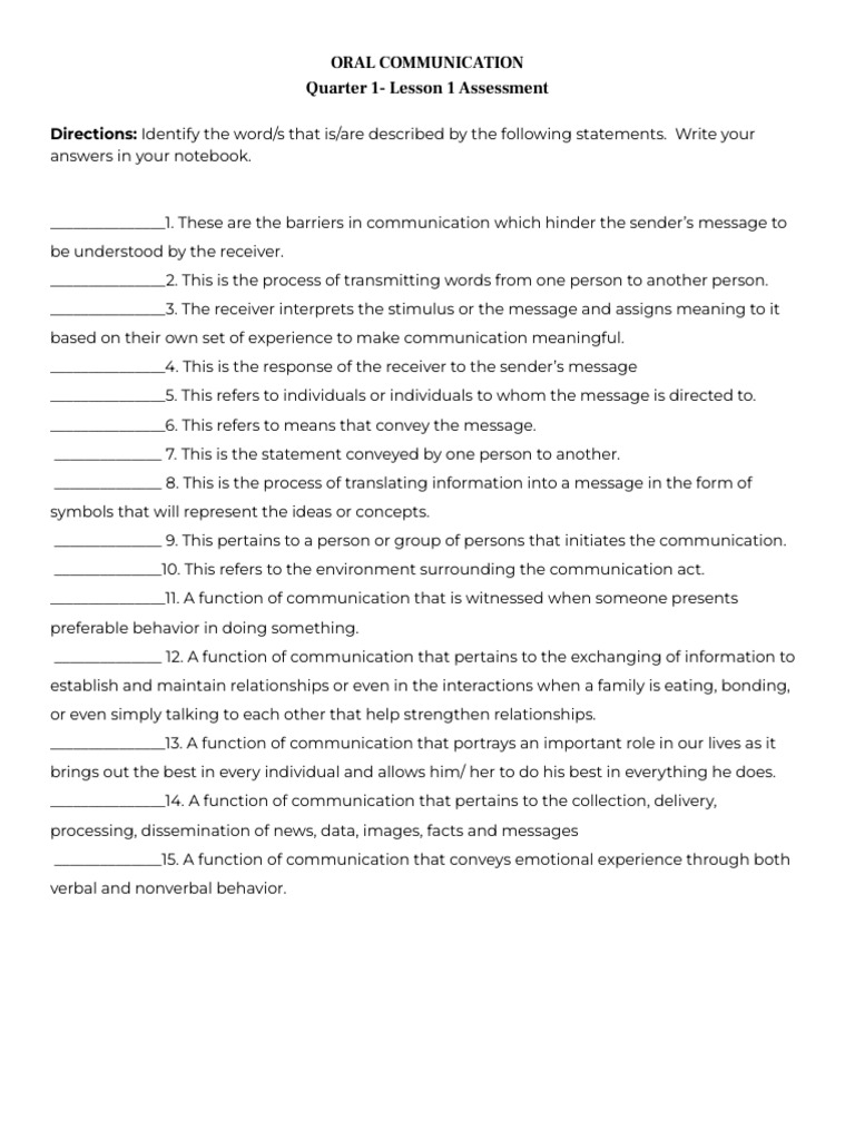 Q1-Oral Comm-L1-Assessment | PDF | Communication | Scientific Theories