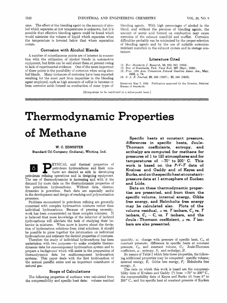 Methane Thermodynamic Properties Table | PDF