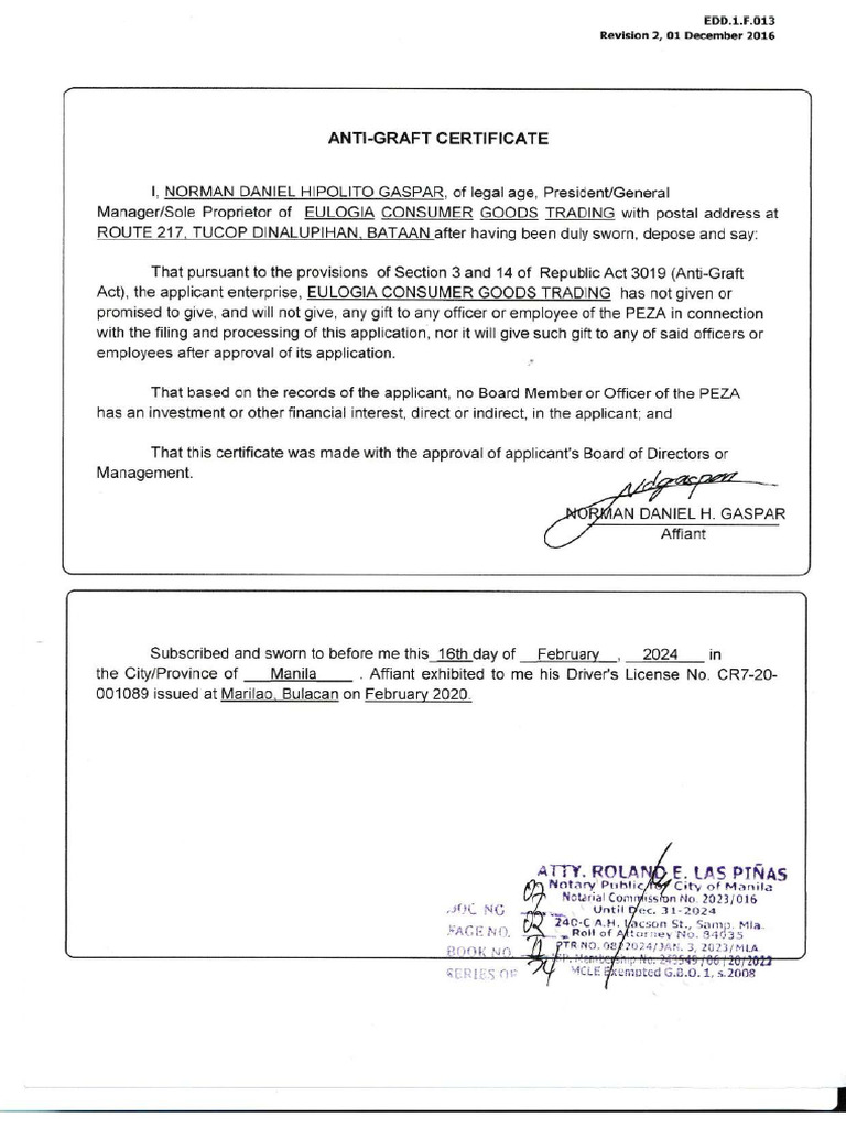 Anti-Graft Cert | PDF