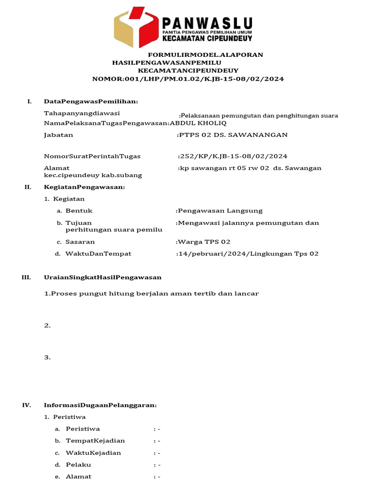 LHP PTPS 02 Sawangan 14 Feb 2024 | PDF