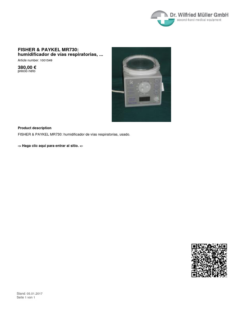 HUMIDIFICADOR Fisher Paykel MR730 | PDF