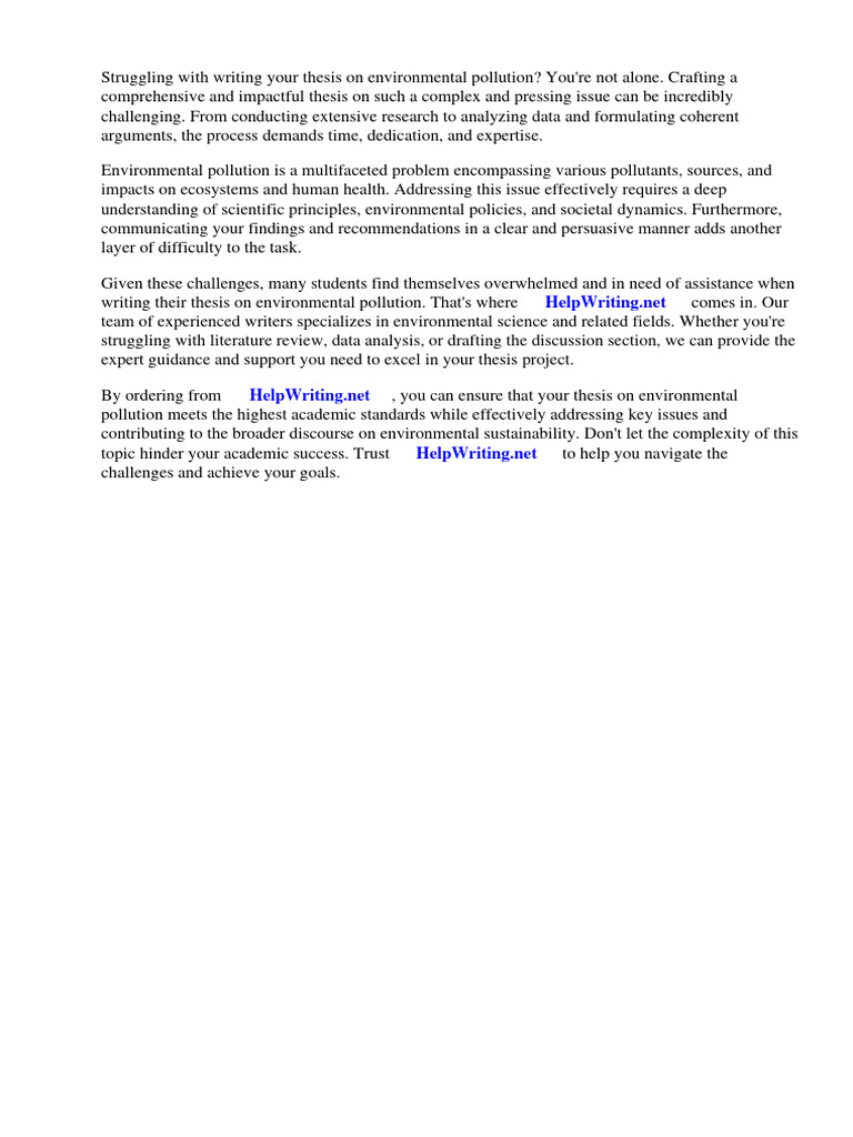 Thesis On Environmental Pollution | PDF