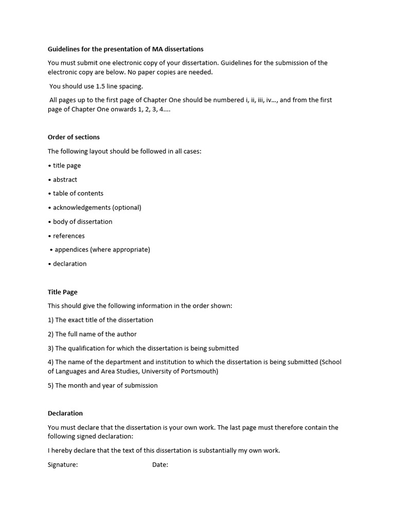 Guidelines For The Presentation of MA Dissertations2017 | PDF | Art | Technology & Engineering