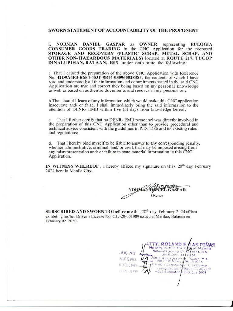 Sworn Statement | PDF