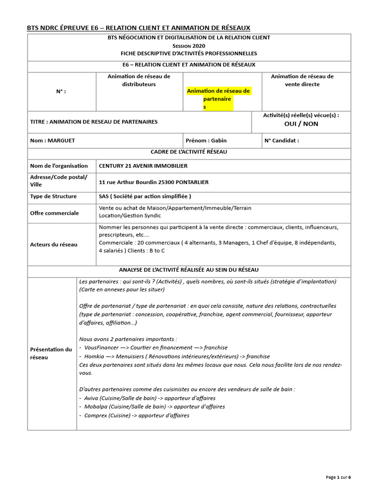 Fiche E6 Partenaires | PDF