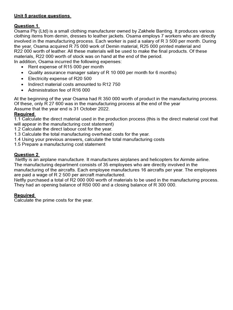 Unit 5 Practice Questions | PDF