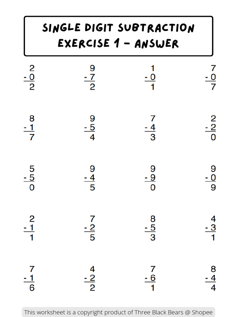 1 Digit Subtraction Answer | PDF | Freedom Of Expression Law ...