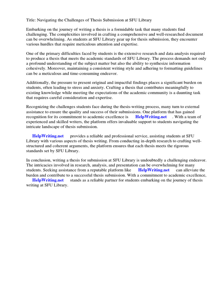 Thesis Submission Sfu Library | PDF