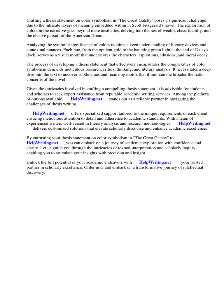 Thesis Statement On Color Symbolism in The Great Gatsby | PDF | The ...