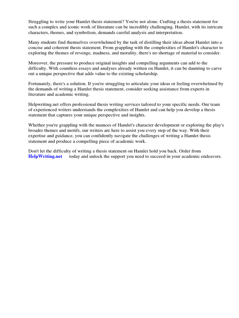 Hamlet Thesis Statement | PDF | Hamlet | Essays