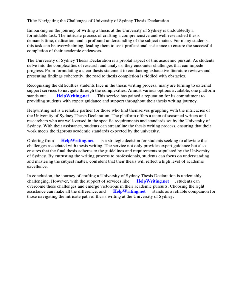 University of Sydney Thesis Declaration | PDF | Bipolar Disorder | Mood ...