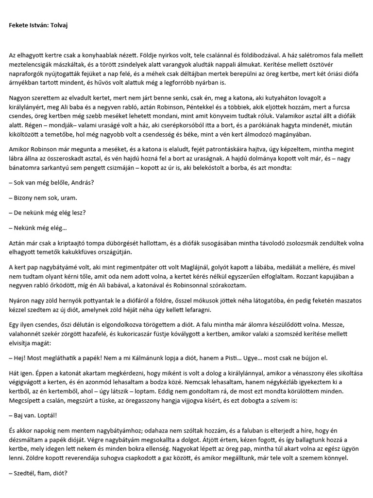 Fekete István: Tolvaj | PDF