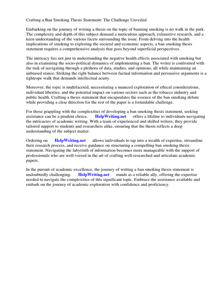 Ban Smoking Thesis Statement | PDF | Tobacco Smoking | Addiction