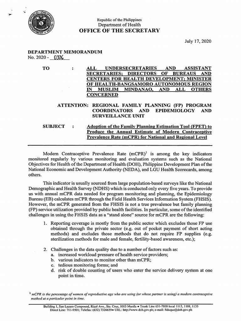 dm2020 0336 Adoption of The Family Planning Estimation Tool FPET To ...